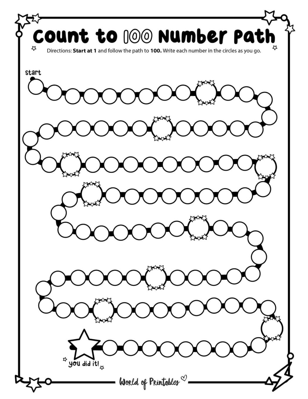 Count to 100 Number Path Worksheets - World of Printables
