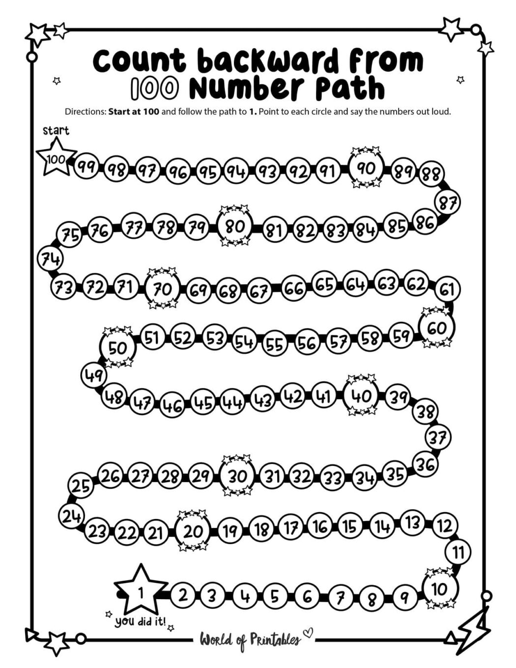 Count to 100 Number Path Worksheets - World of Printables