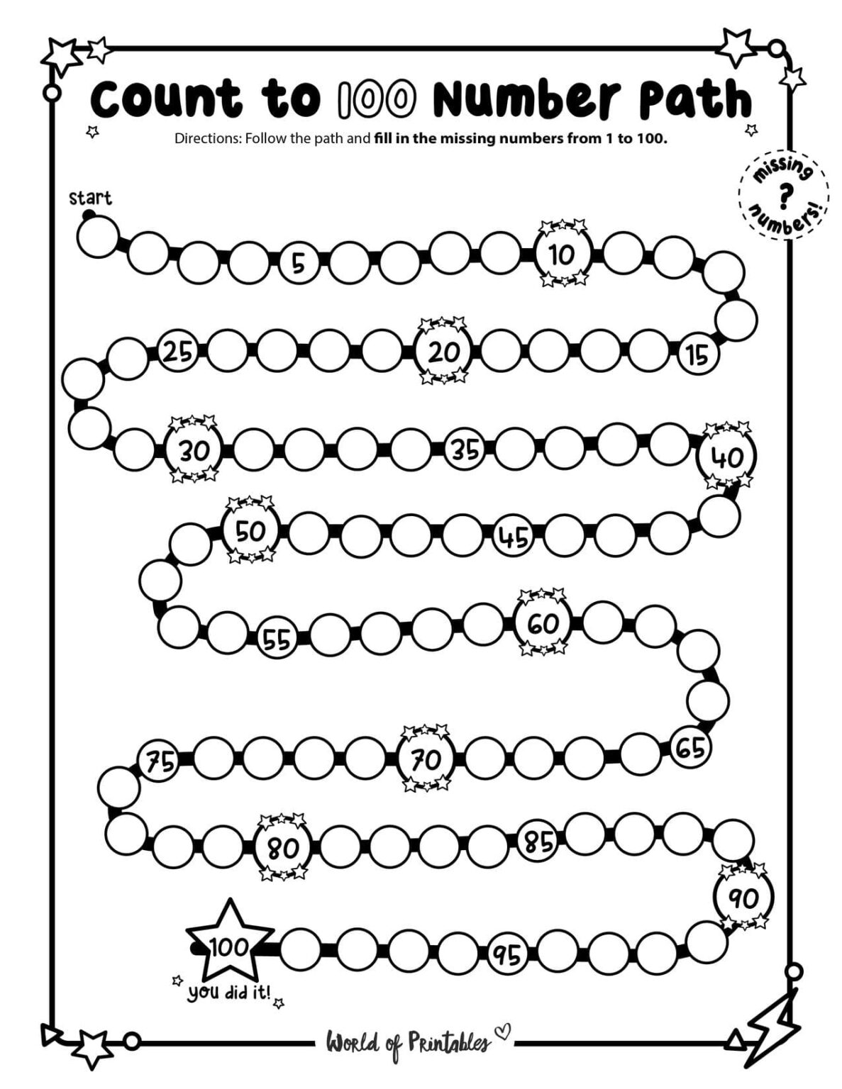 Count to 100 Number Path Worksheets - World of Printables