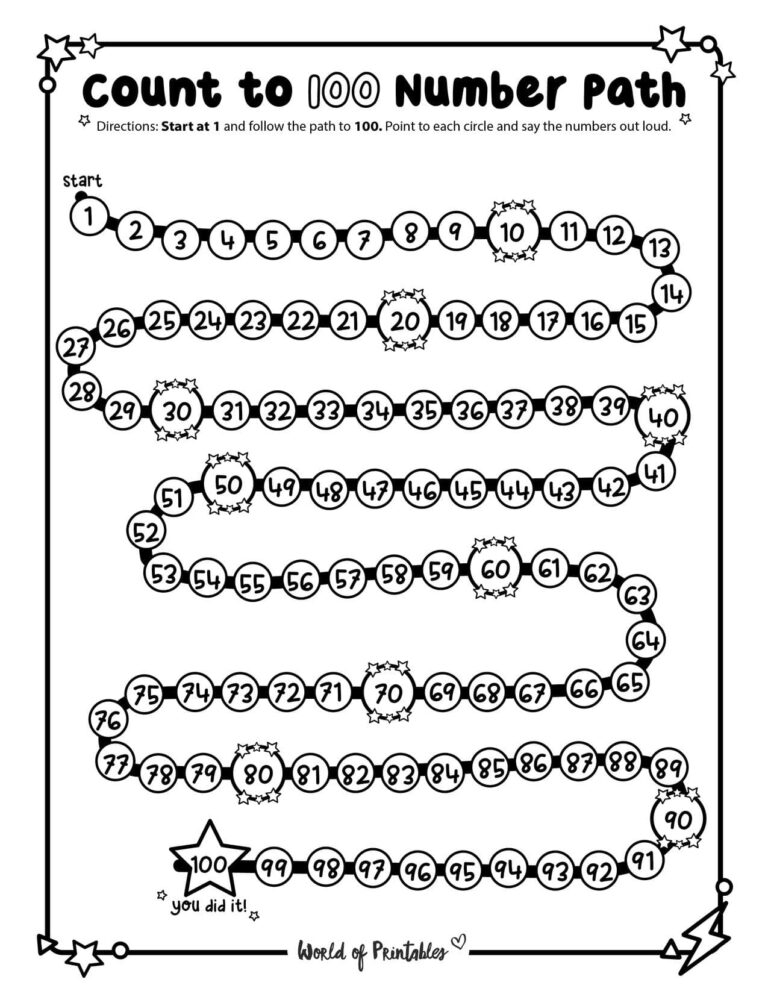 Count to 100 Number Path Worksheets - World of Printables
