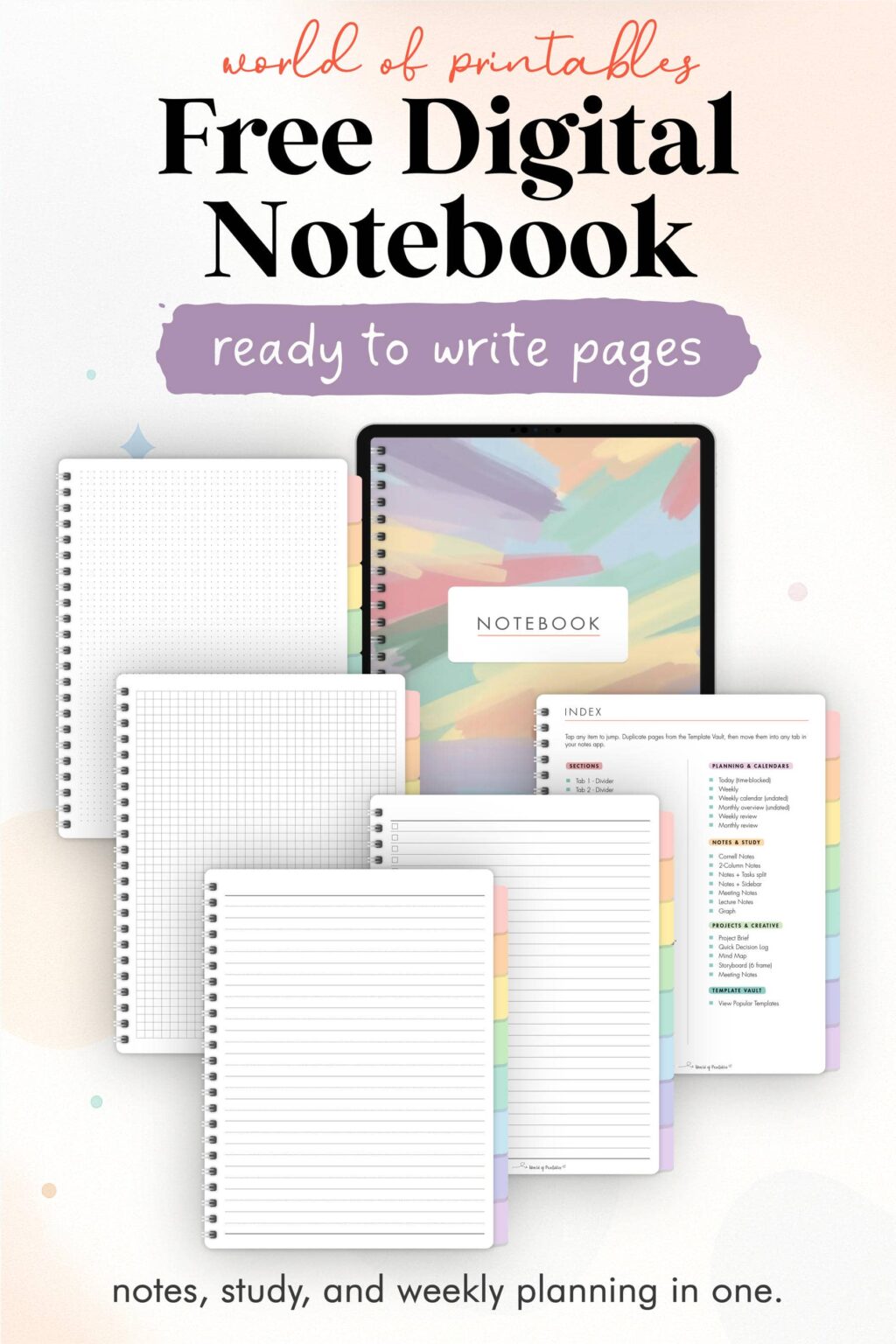 Free Digital Notebook for GoodNotes | Pages for notes, study, planning ...