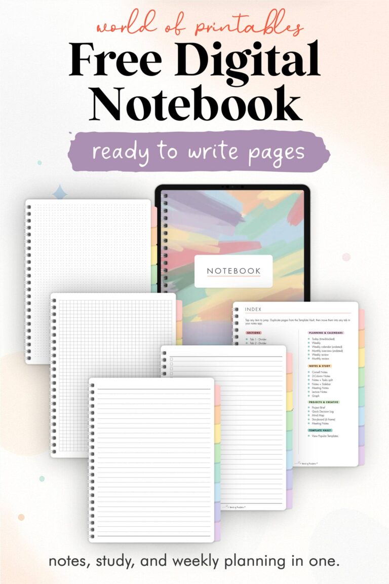 Free Digital Notebook for GoodNotes | Pages for notes, study, planning ...