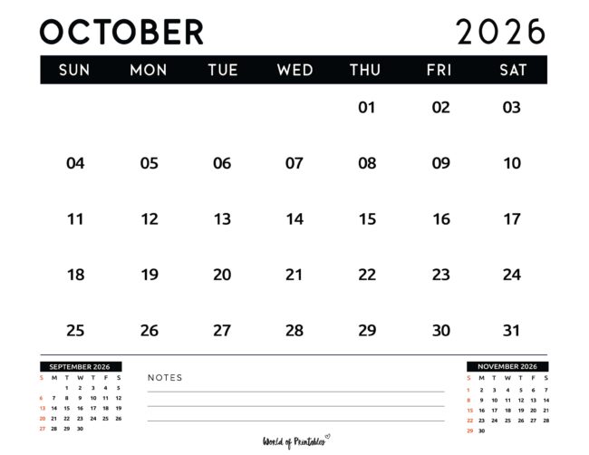 Free Printable October 2026 Calendars (200+ Designs) - World of Printables