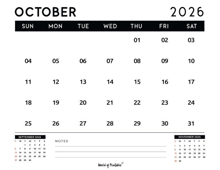 Free Printable October 2026 Calendars (200+ Designs) - World of Printables
