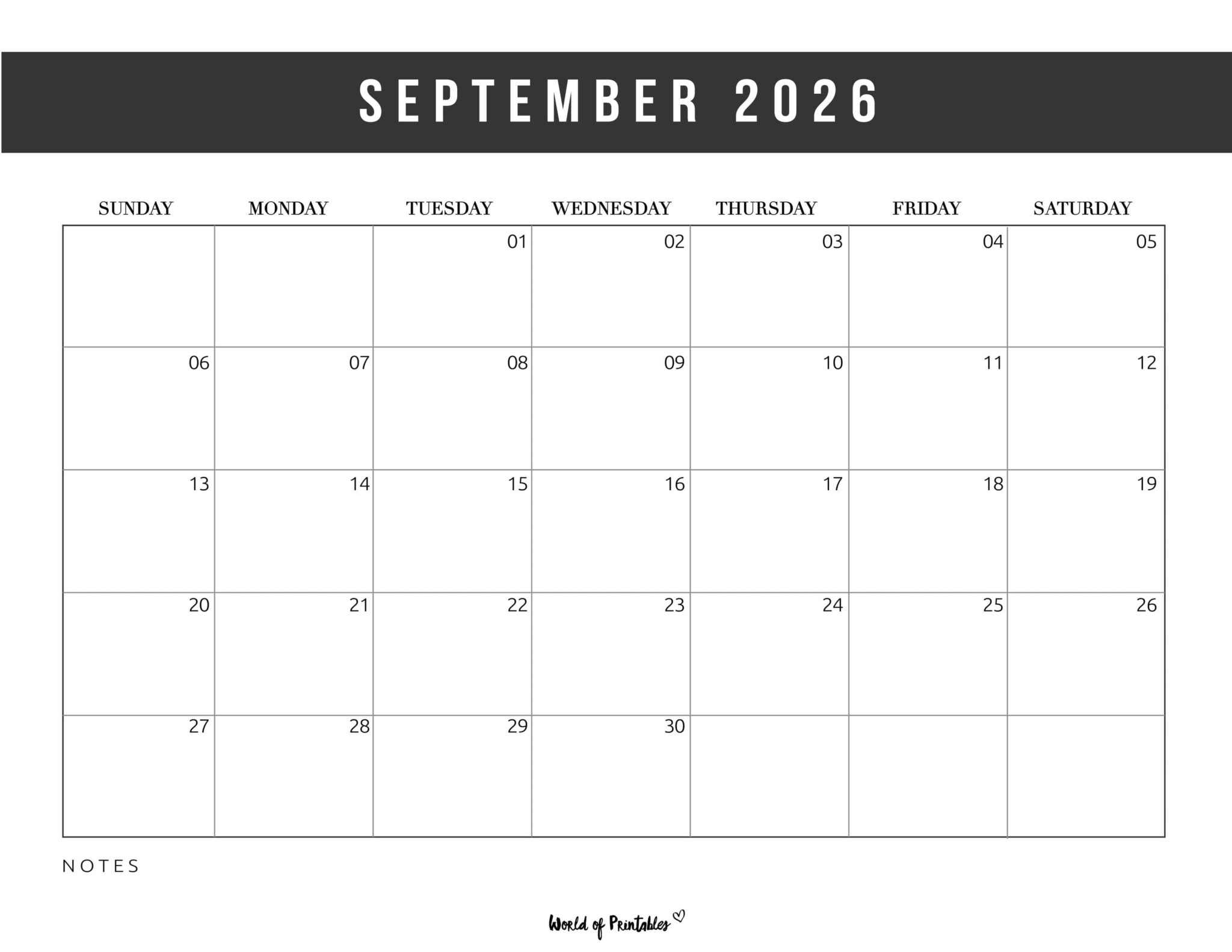 September 2026 Calendar: 200+ Free Printable PDFs - World of Printables