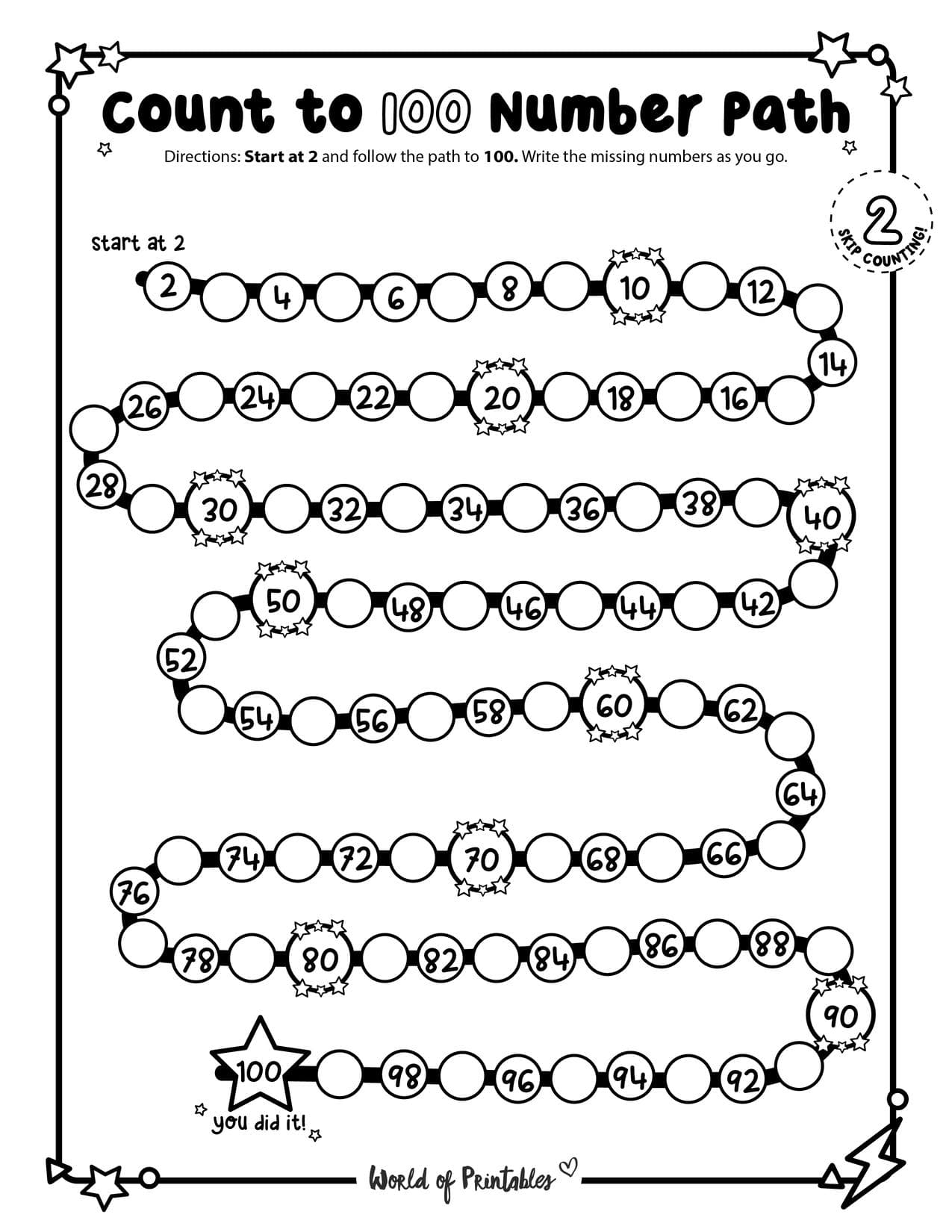 Count to 100 Number Path Worksheets - World of Printables