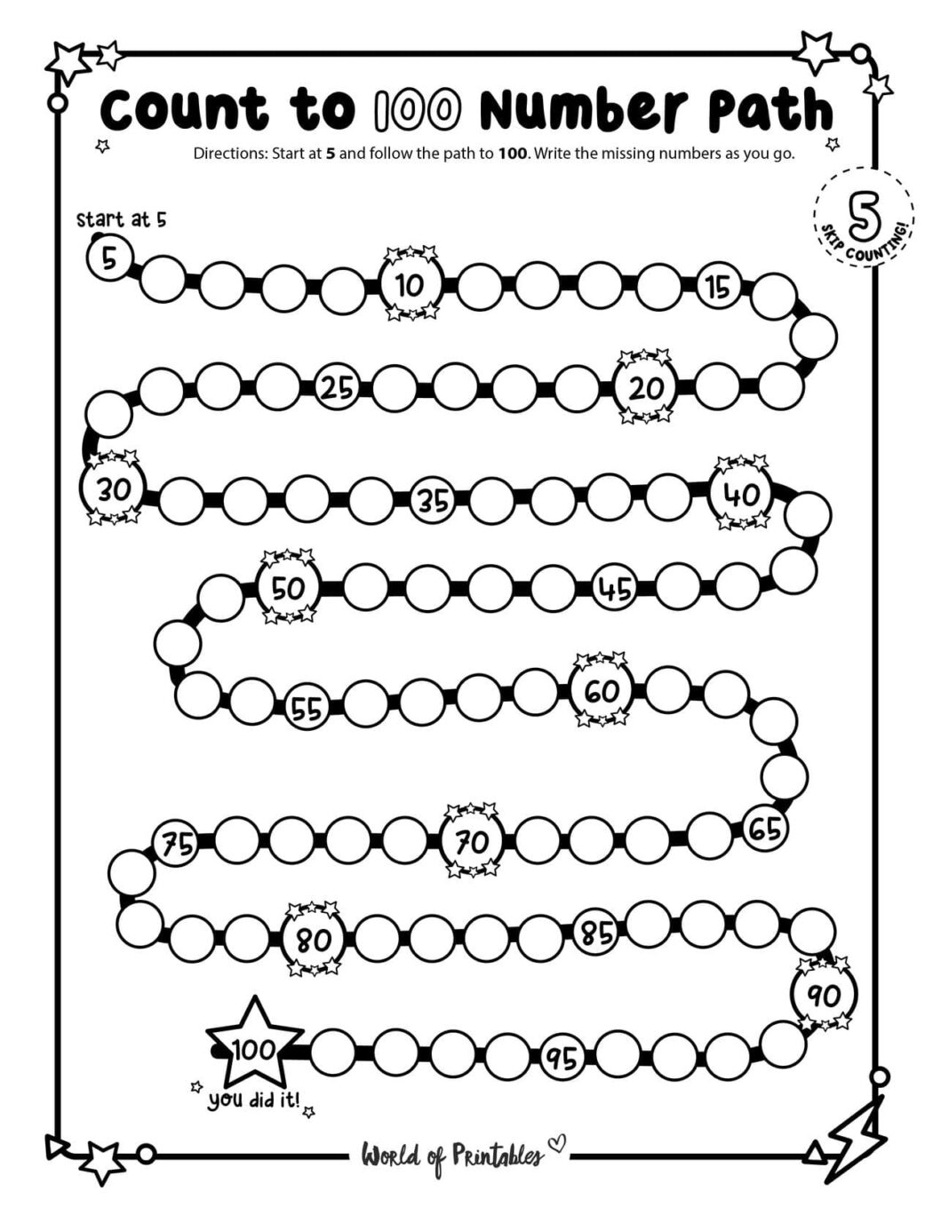 Count to 100 Number Path Worksheets - World of Printables