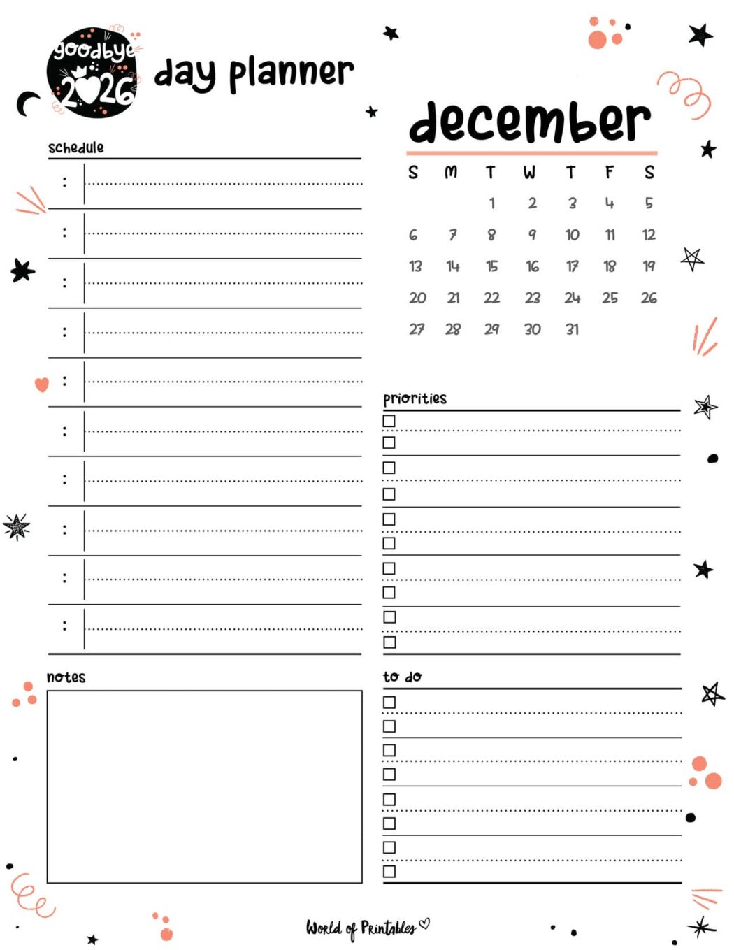 Free Printable December 2026 Planners - World of Printables