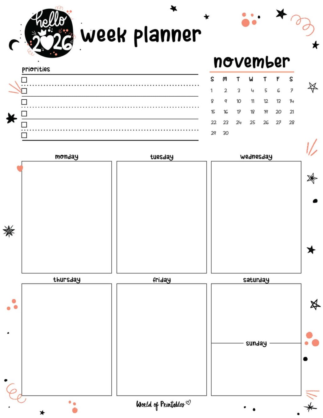Free Printable November 2026 Planners - World of Printables