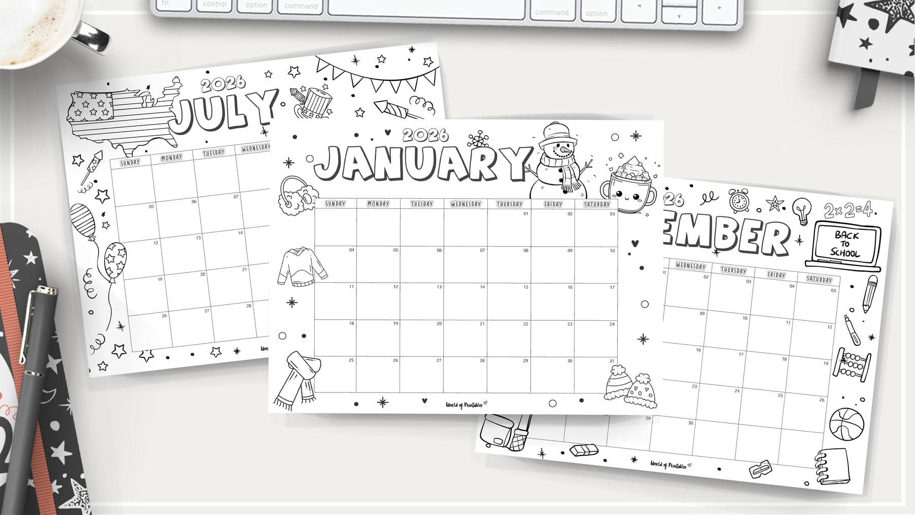 2026 Coloring Calendar - Free Printables - World of Printables