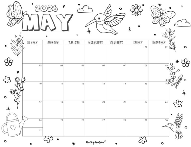 2026 Coloring Calendar - Free Printables - World of Printables