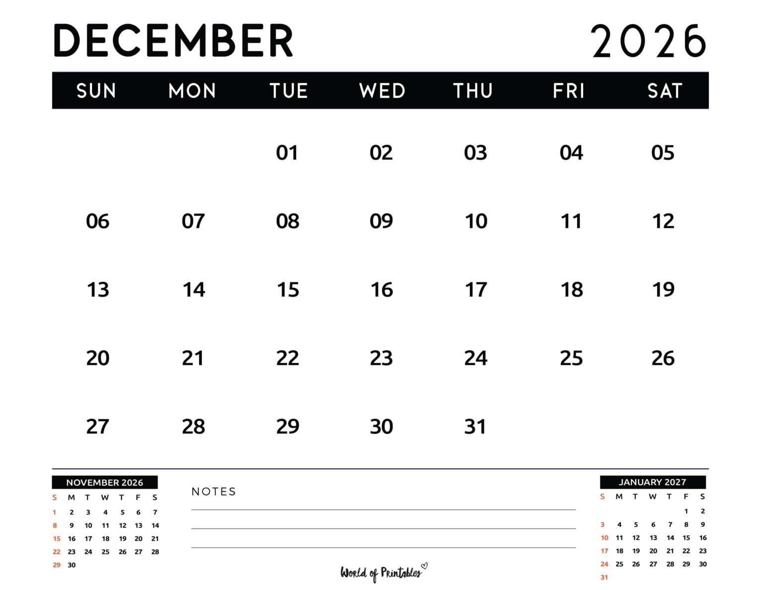 Free Printable December 2026 Calendars (200+ Designs) - World of Printables