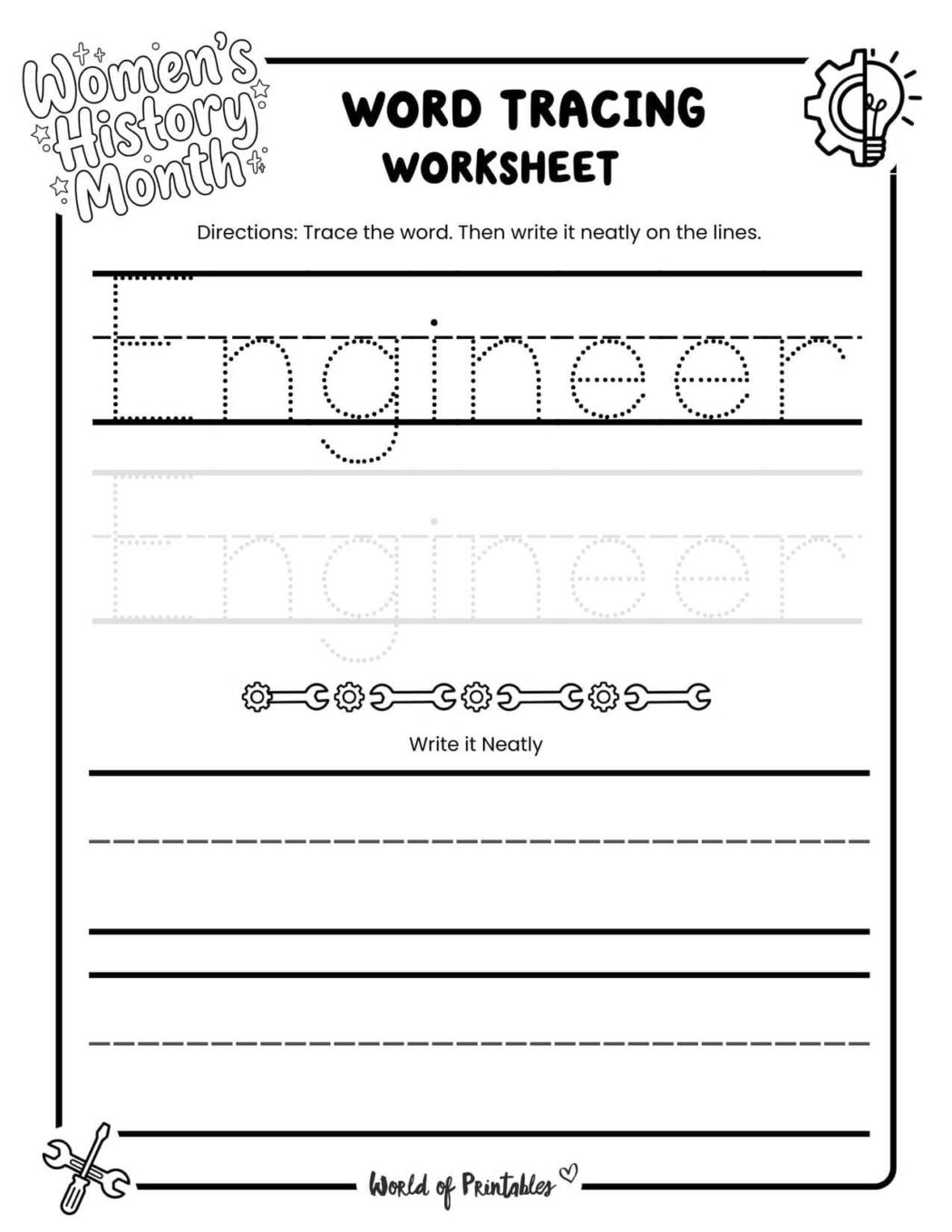Women's History Month Word Tracing Worksheets (Free Printables) - World ...