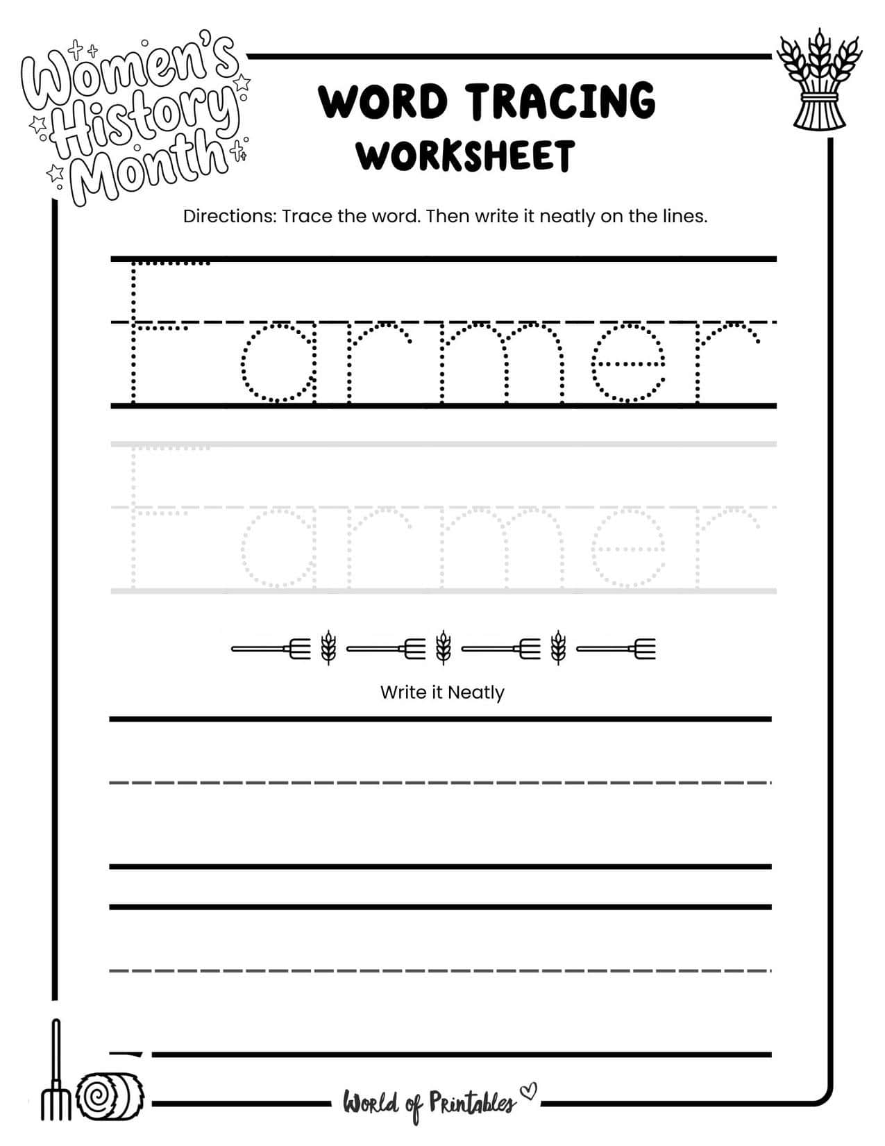 Women's History Month Word Tracing Worksheets (Free Printables) - World ...