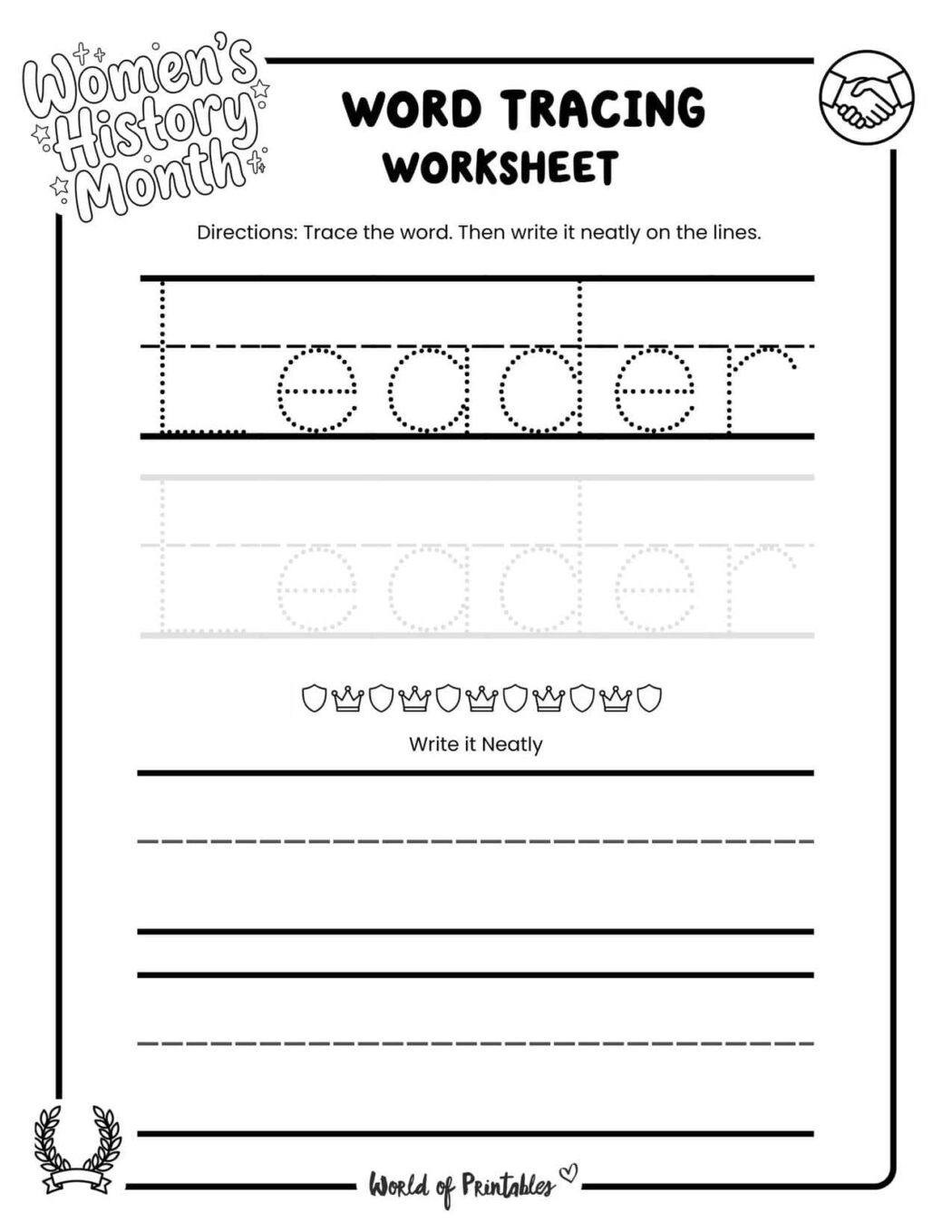 Women's History Month Word Tracing Worksheets (Free Printables) - World ...