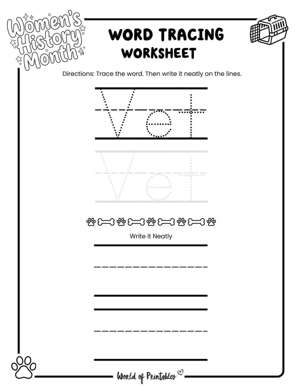 Women's History Month Word Tracing Worksheets (Free Printables) - World ...