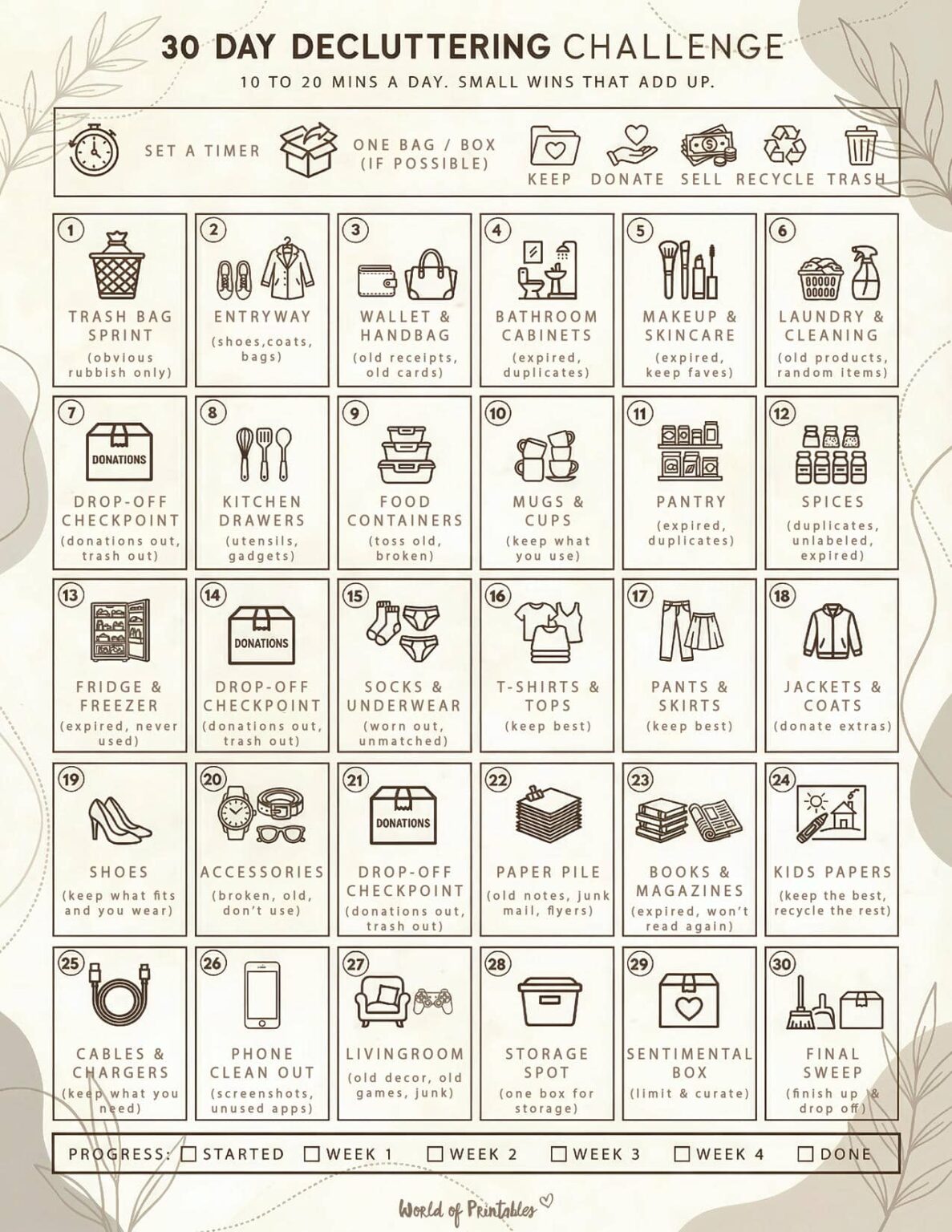 30 Day Decluttering Challenge (Free Printable) - World of Printables