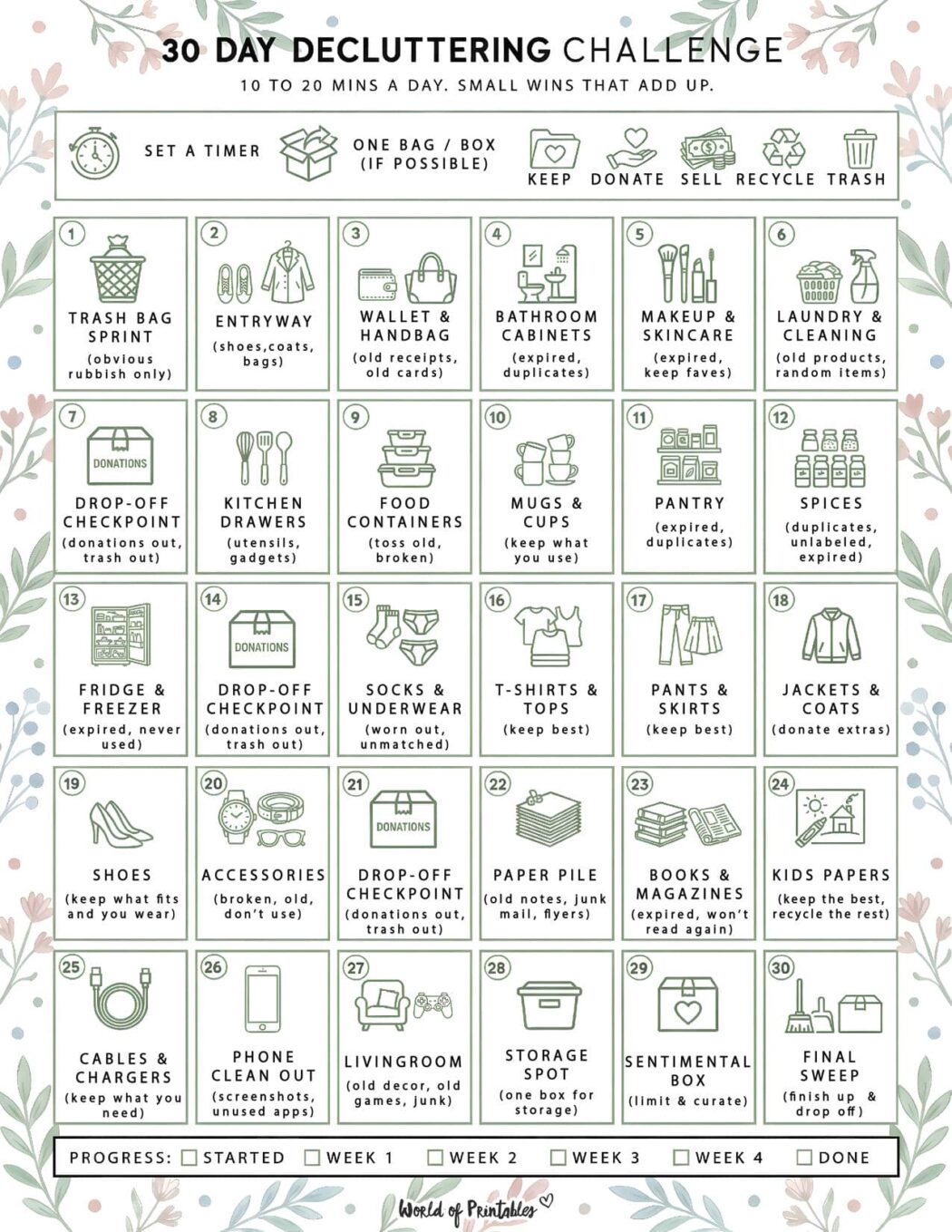 30 Day Decluttering Challenge (Free Printable) - World of Printables