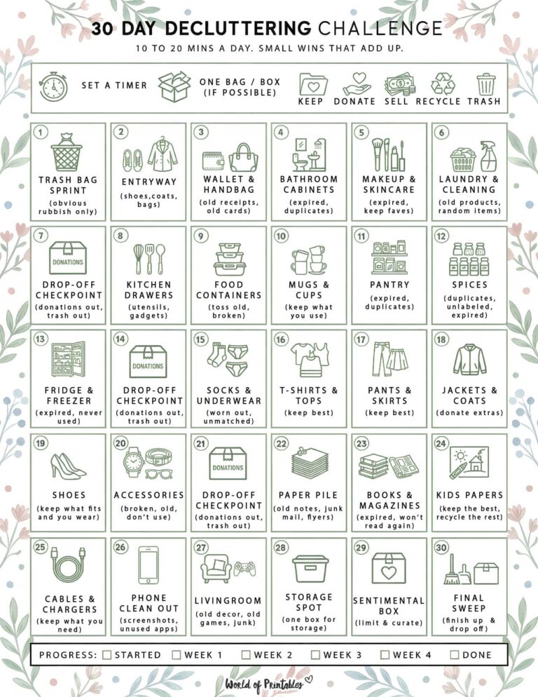 30 Day Decluttering Challenge (Free Printable) - World of Printables