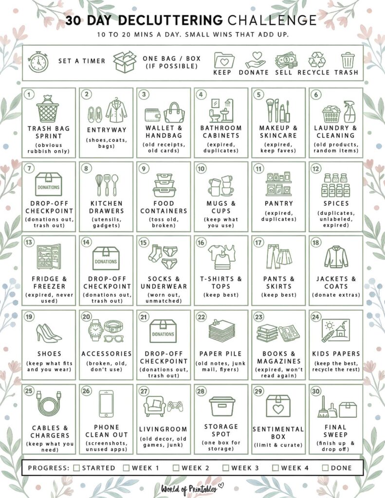 30 Day Decluttering Challenge (Free Printable) - World of Printables