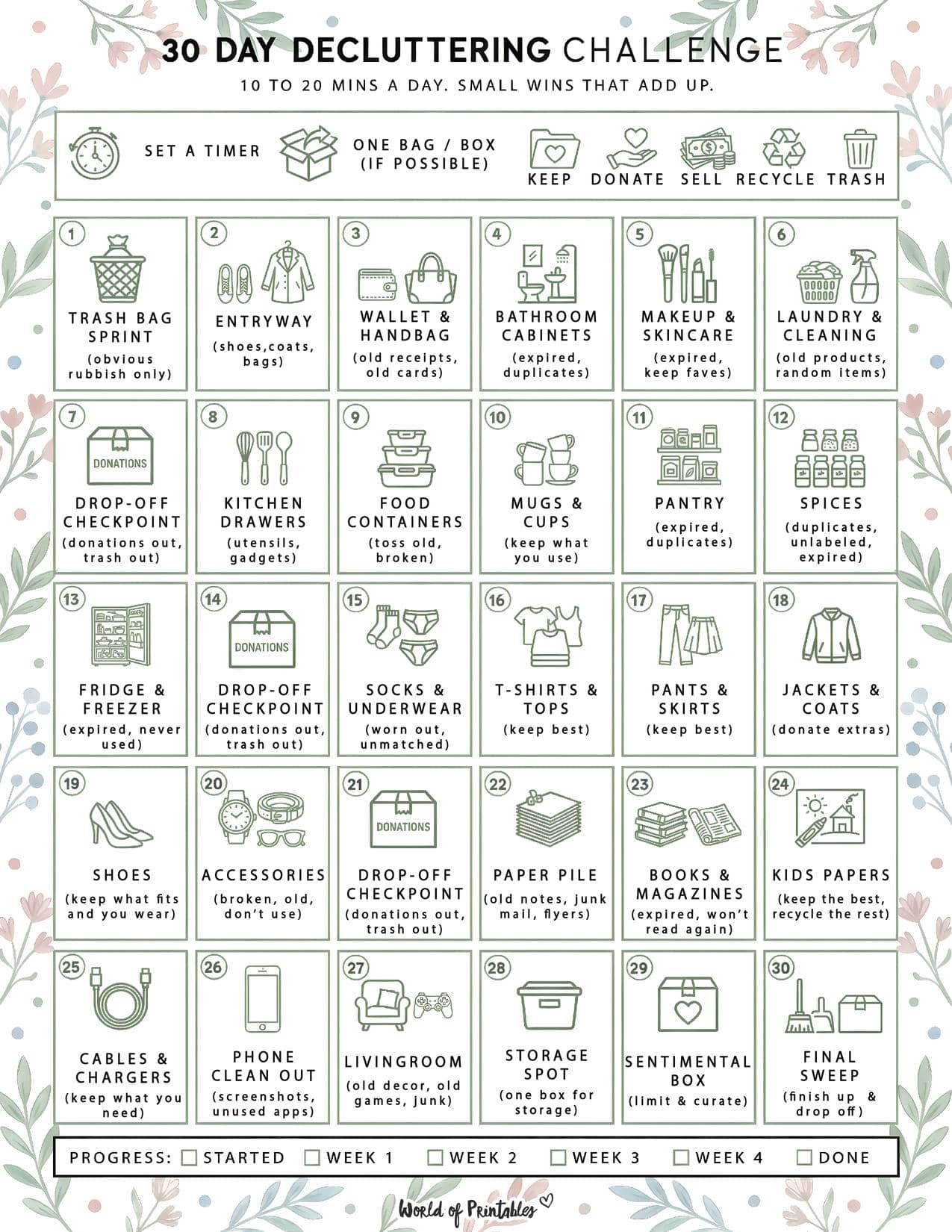 30 Day Decluttering Challenge (Free Printable) - World of Printables