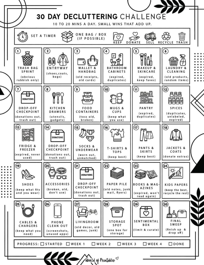 30 Day Decluttering Challenge (Free Printable) - World of Printables