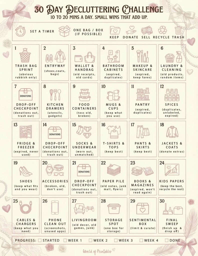 30 Day Decluttering Challenge (Free Printable) - World of Printables