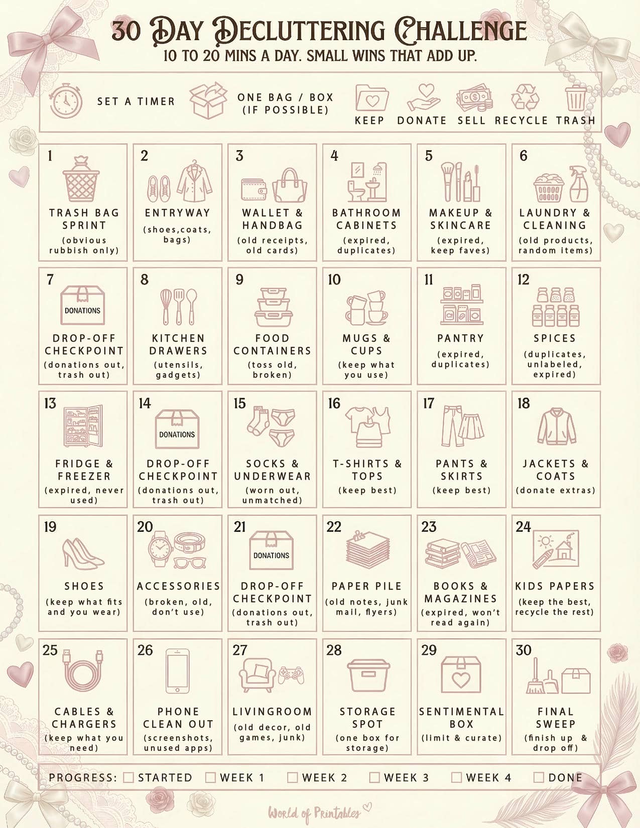 30 Day Decluttering Challenge (Free Printable) - World of Printables