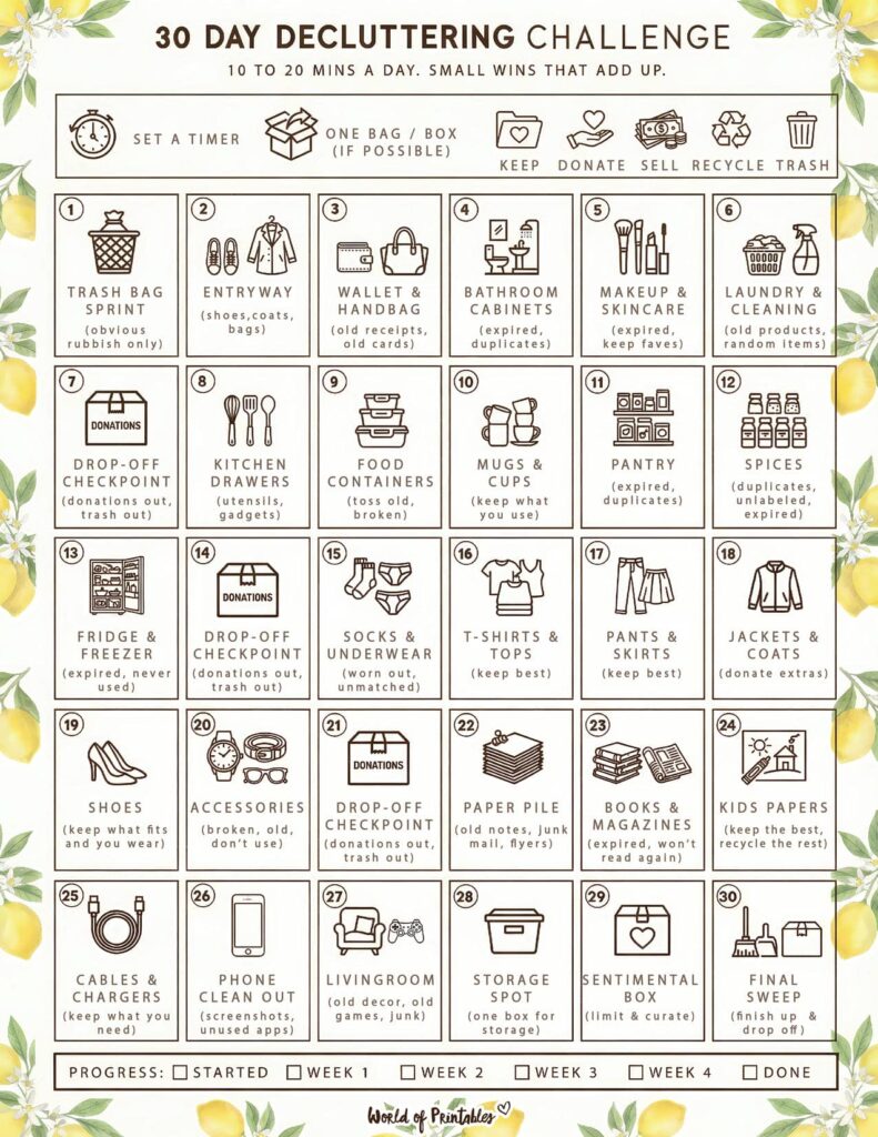 30 Day Decluttering Challenge (Free Printable) - World of Printables