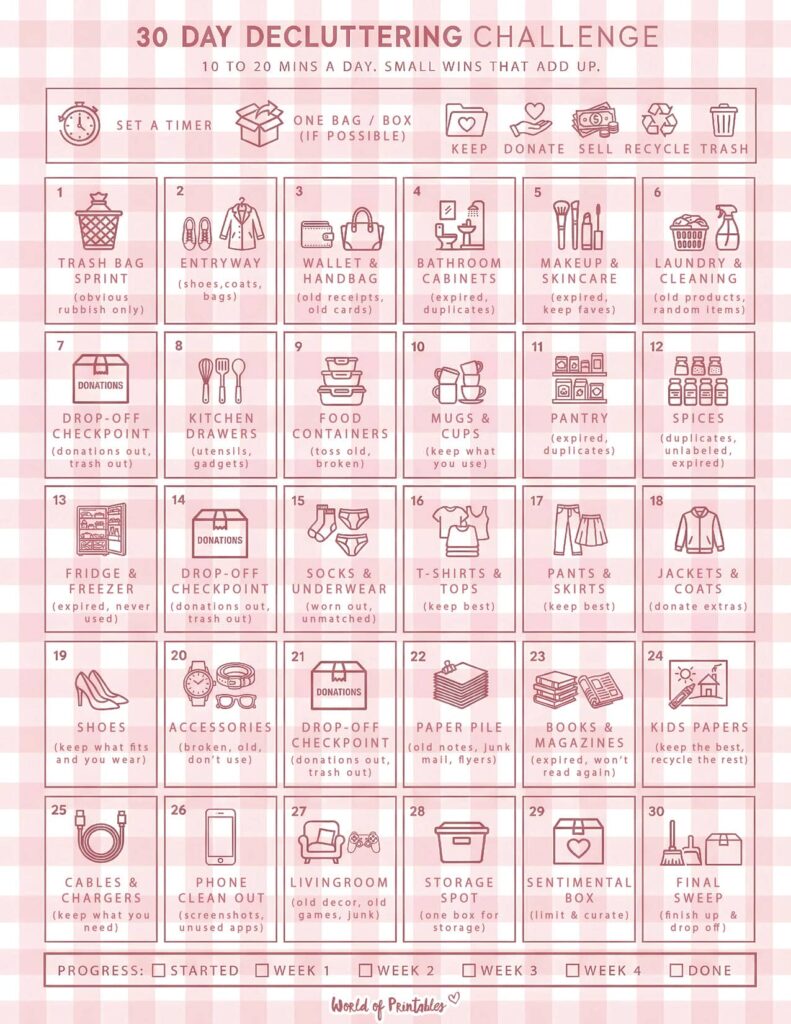 30 Day Decluttering Challenge (Free Printable) - World of Printables