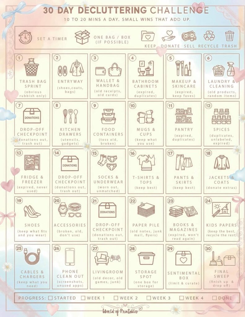 30 Day Decluttering Challenge (Free Printable) - World of Printables