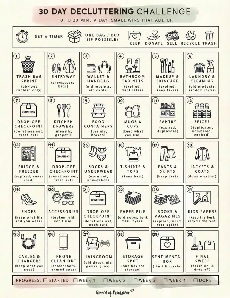 30 Day Decluttering Challenge (Free Printable) - World of Printables