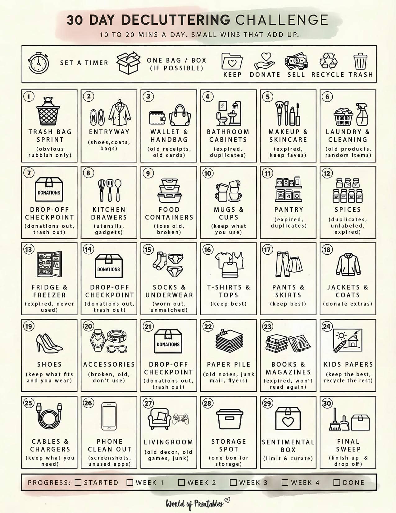 30 Day Decluttering Challenge (Free Printable) - World of Printables