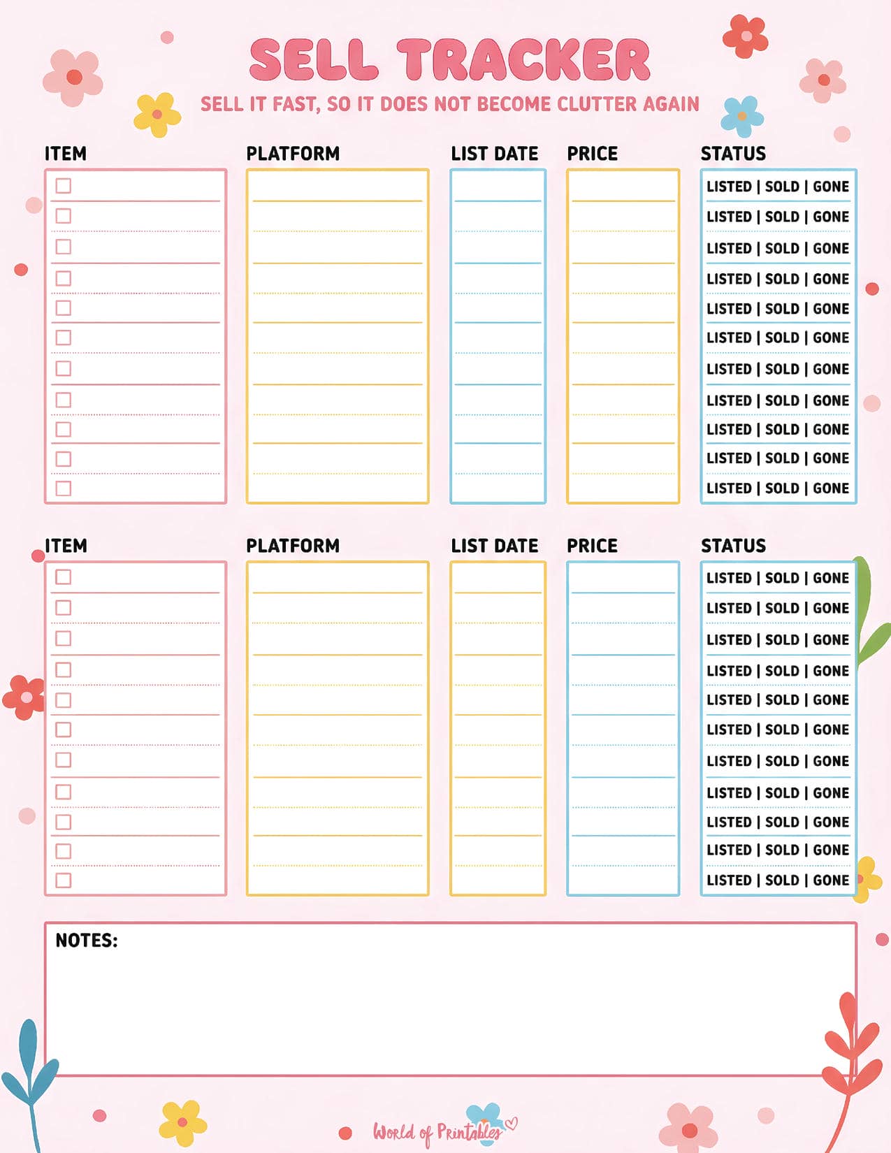 Sell Tracker Printable (Free) - World of Printables