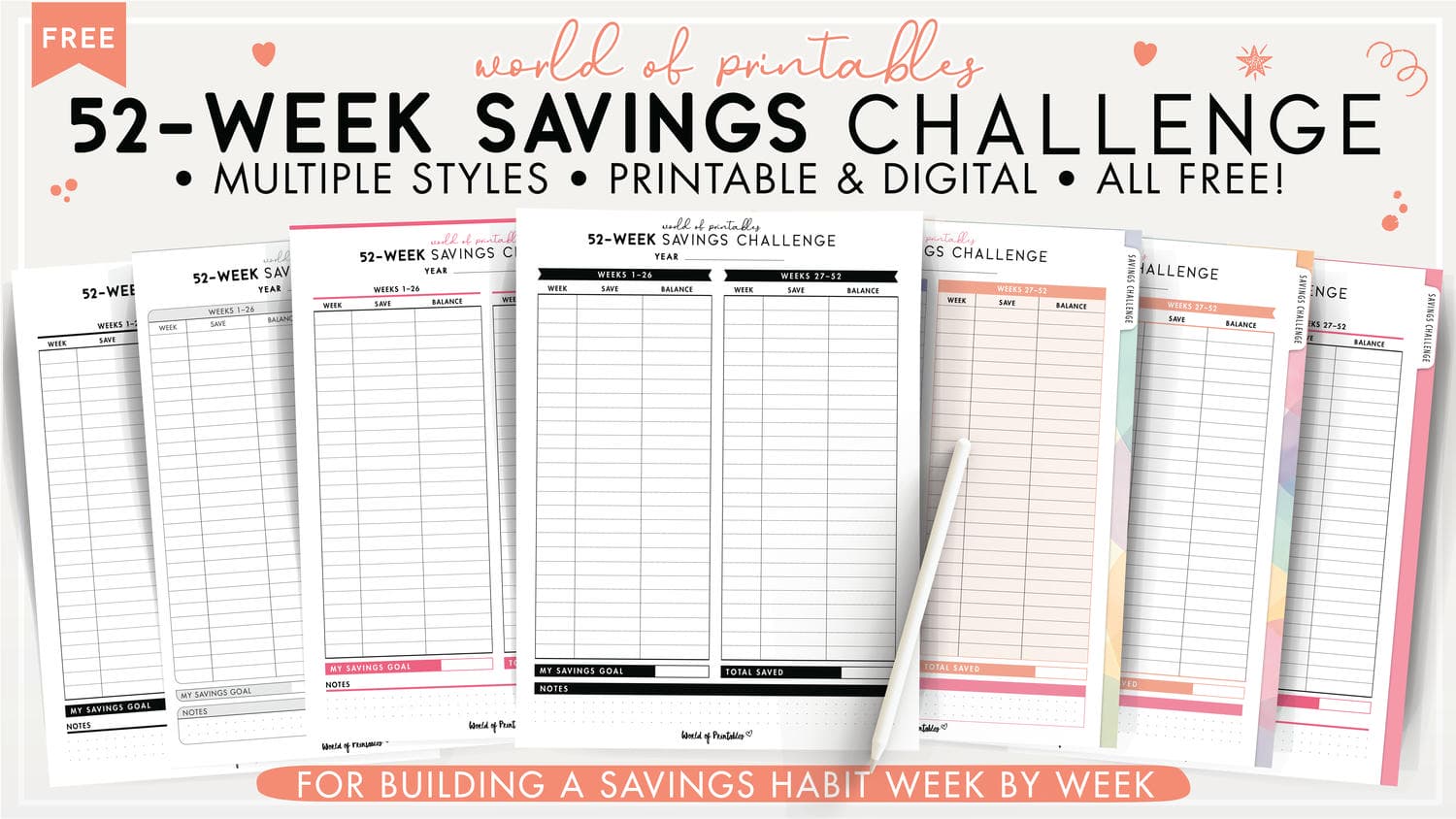 Free 52-Week Savings Challenge Printable - World of Printables