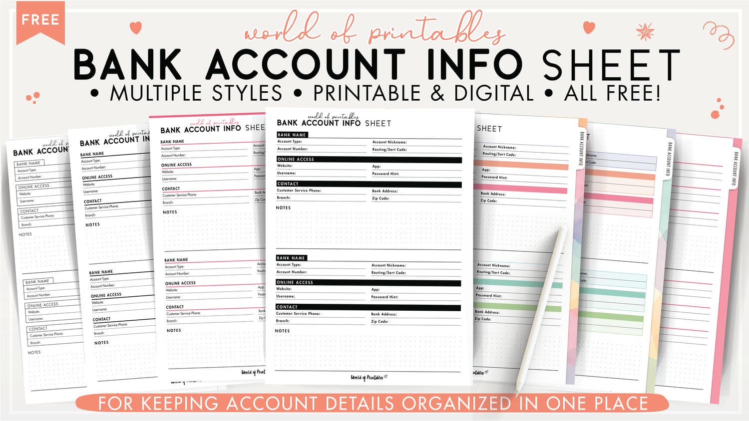 Free Bank Account Info Sheet Printable - World of Printables