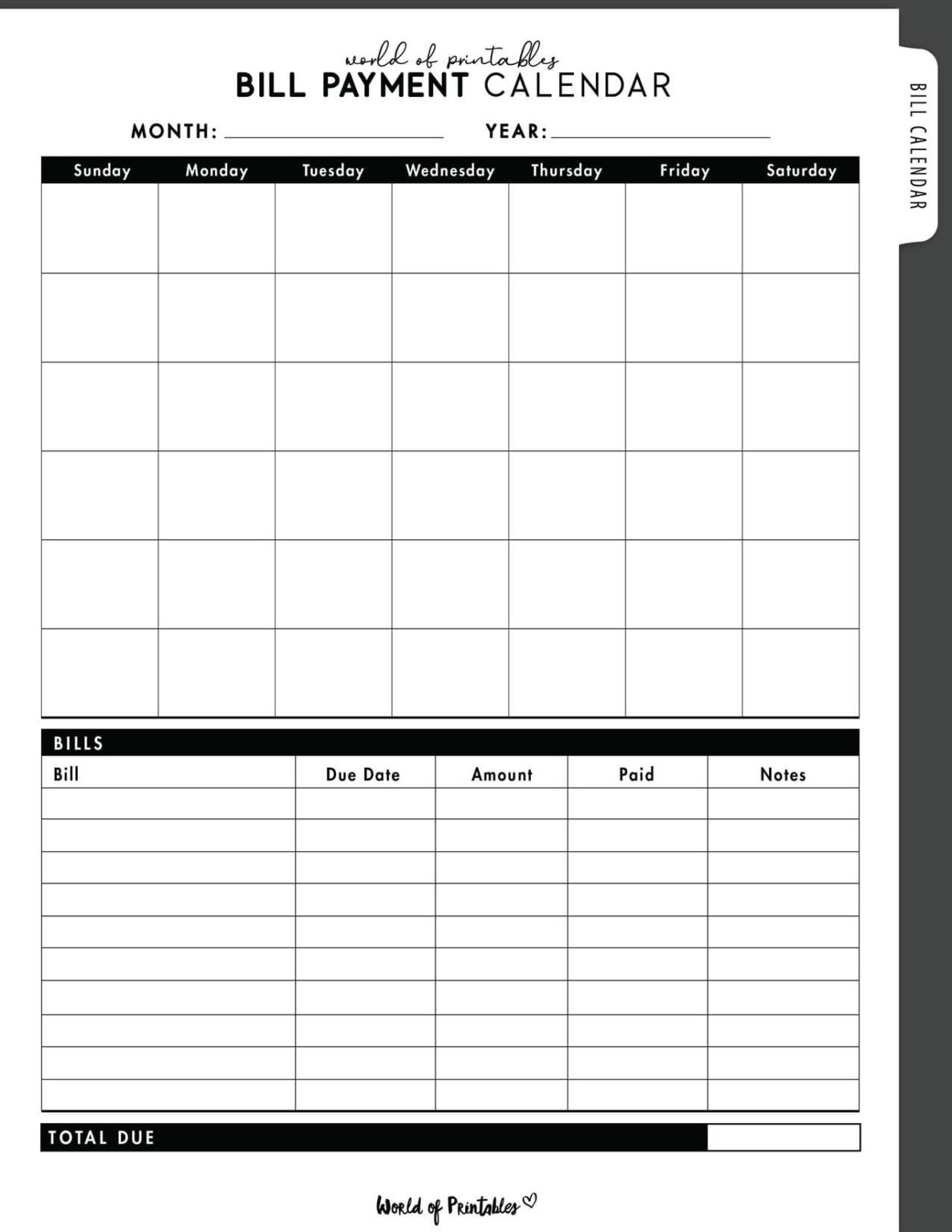 Free Bill Payment Calendar Printable - World of Printables