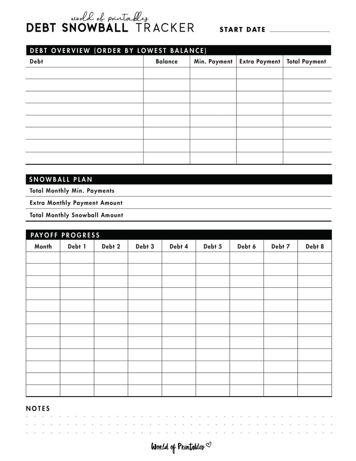 Free Debt Snowball Tracker Printable - World of Printables