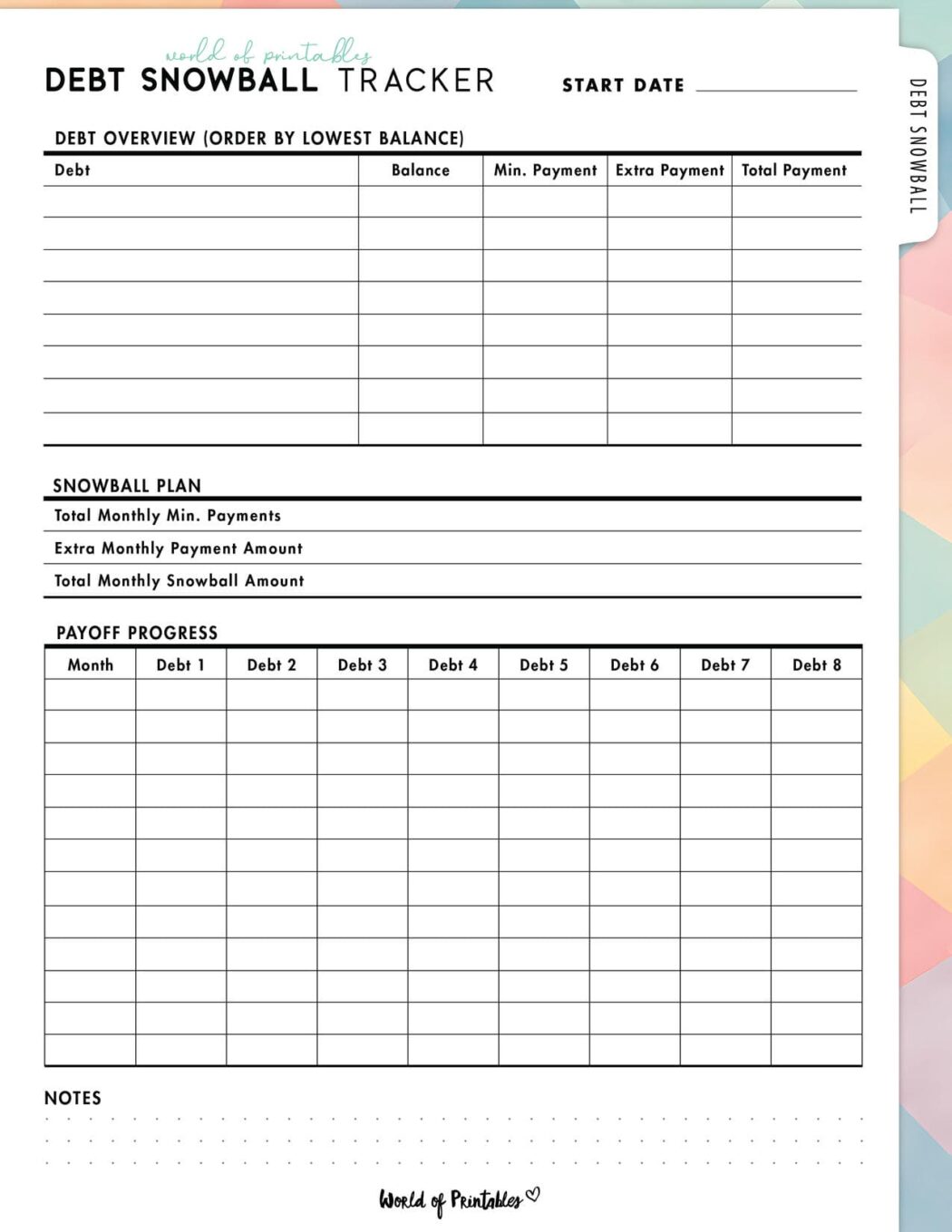 Free Debt Snowball Tracker Printable - World of Printables