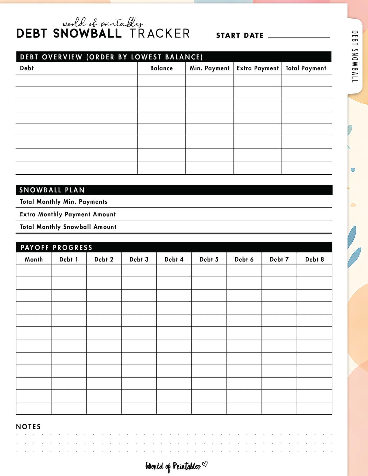 Free Debt Snowball Tracker Printable - World of Printables