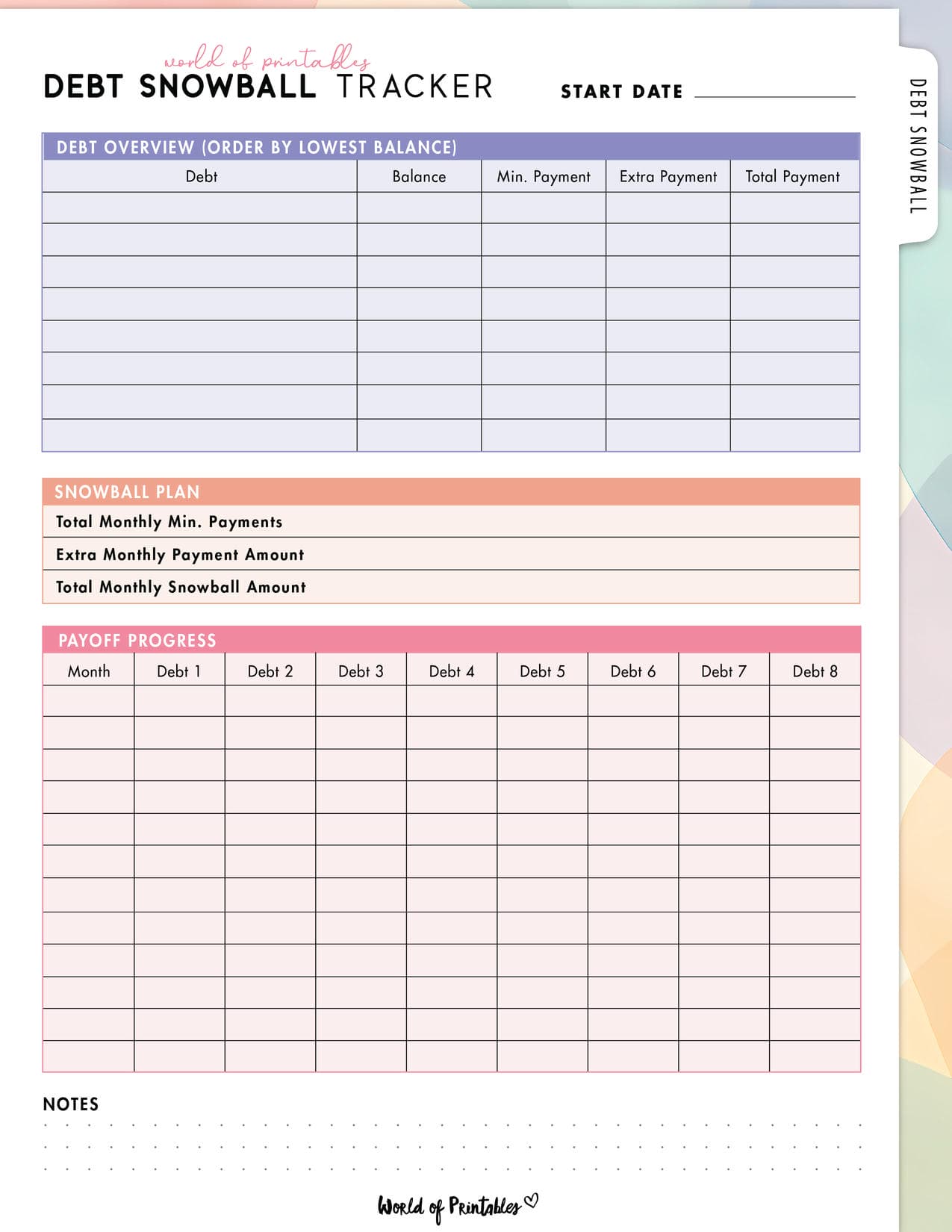 Free Debt Snowball Tracker Printable - World of Printables