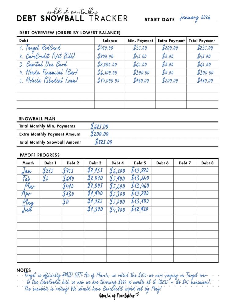 Free Debt Snowball Tracker Printable - World of Printables