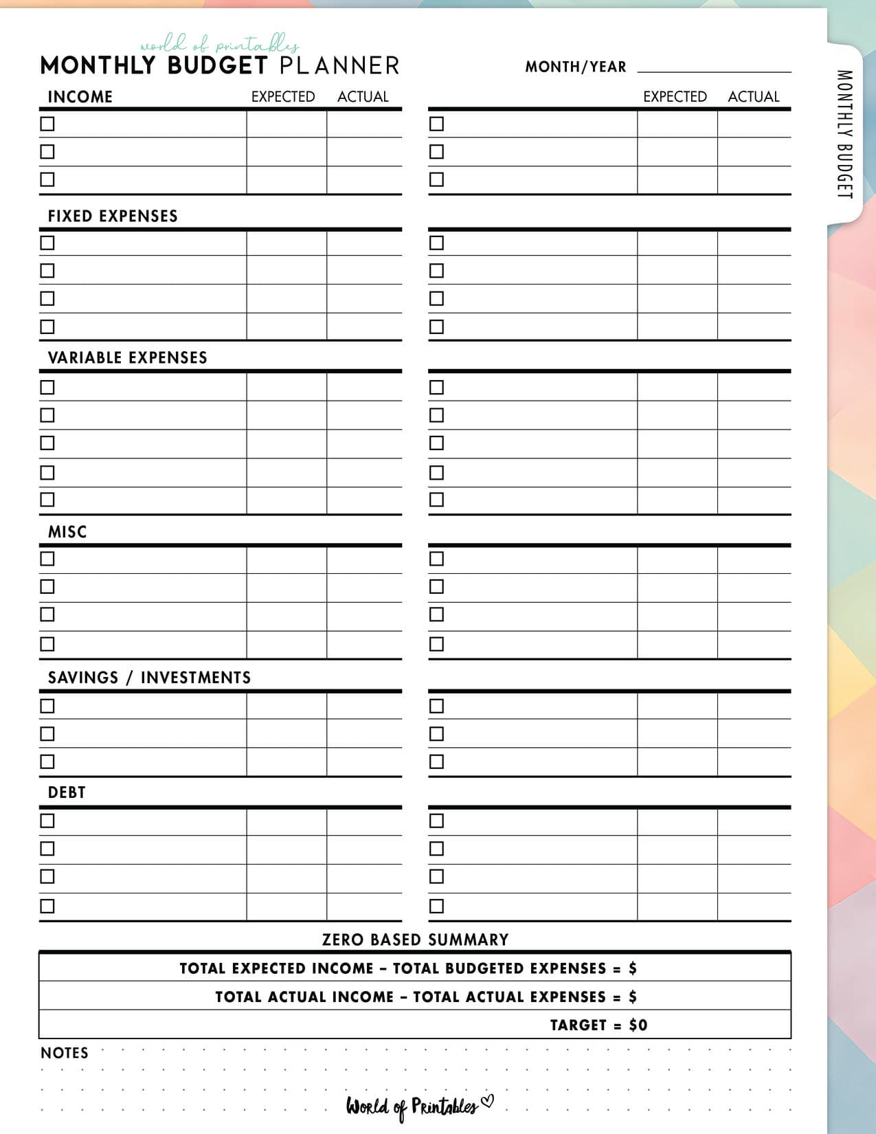Free Monthly Budget Planner Printable - World of Printables