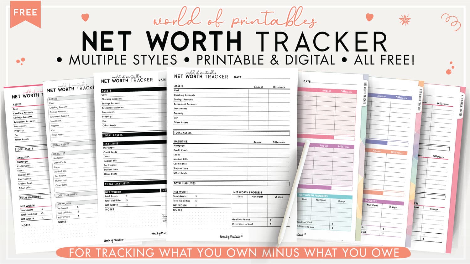 Free Net Worth Tracker Printable - World of Printables