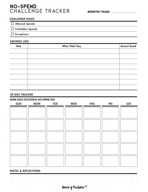 Free No-Spend Challenge Tracker Printable - World of Printables