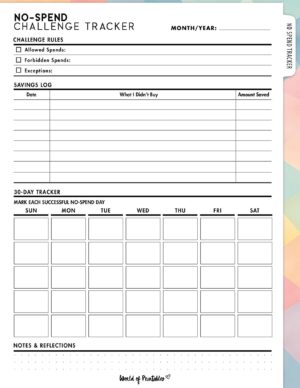 Free No-Spend Challenge Tracker Printable - World of Printables