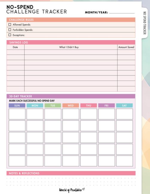 Free No-Spend Challenge Tracker Printable - World of Printables