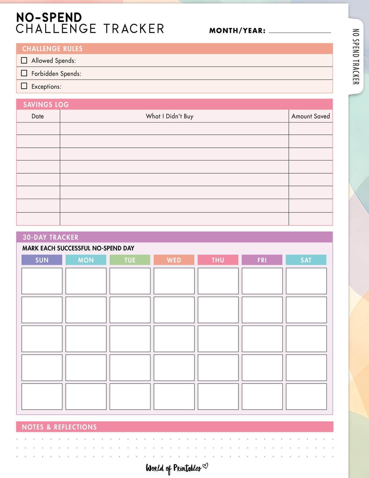 Free No-Spend Challenge Tracker Printable - World of Printables