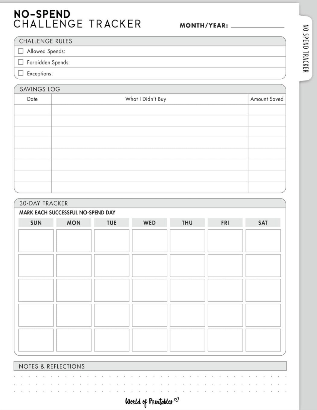 Free No-Spend Challenge Tracker Printable - World of Printables