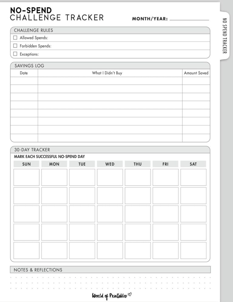 Free No-Spend Challenge Tracker Printable - World of Printables